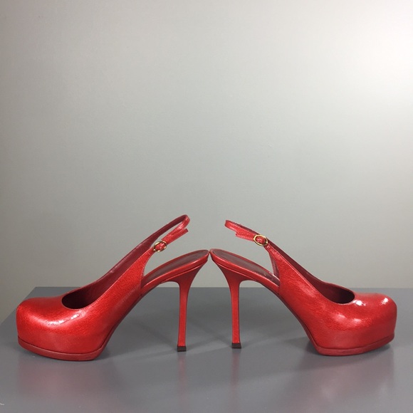 Yves Saint Laurent | Shoes | Ysl Red Tribtoo Platform Slingback Heels ...